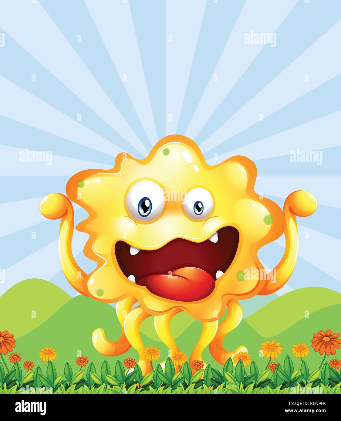 Illustration of a yellow monster near the hills Stock Vector Image ...