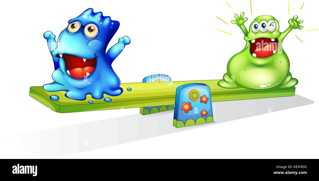 Illustration of the happy monsters playing on a white background Stock ...