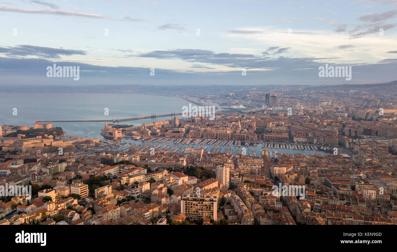 Aerial view the old port of Marseille in the morning Stock Photo - Alamy