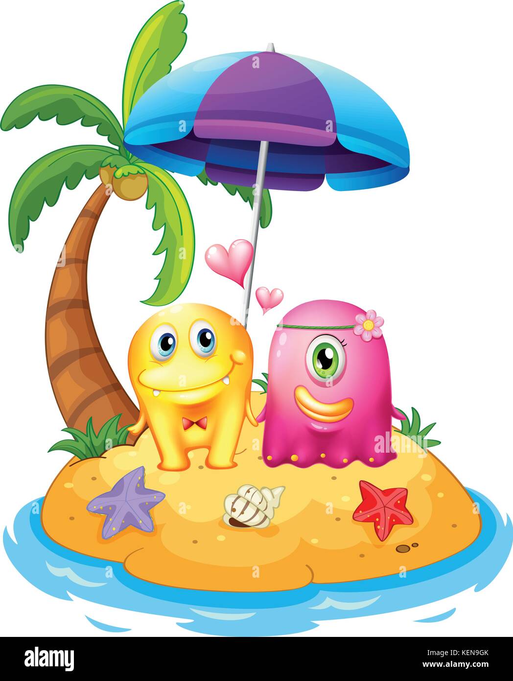 Illustration of an island with monsters on a white background Stock ...