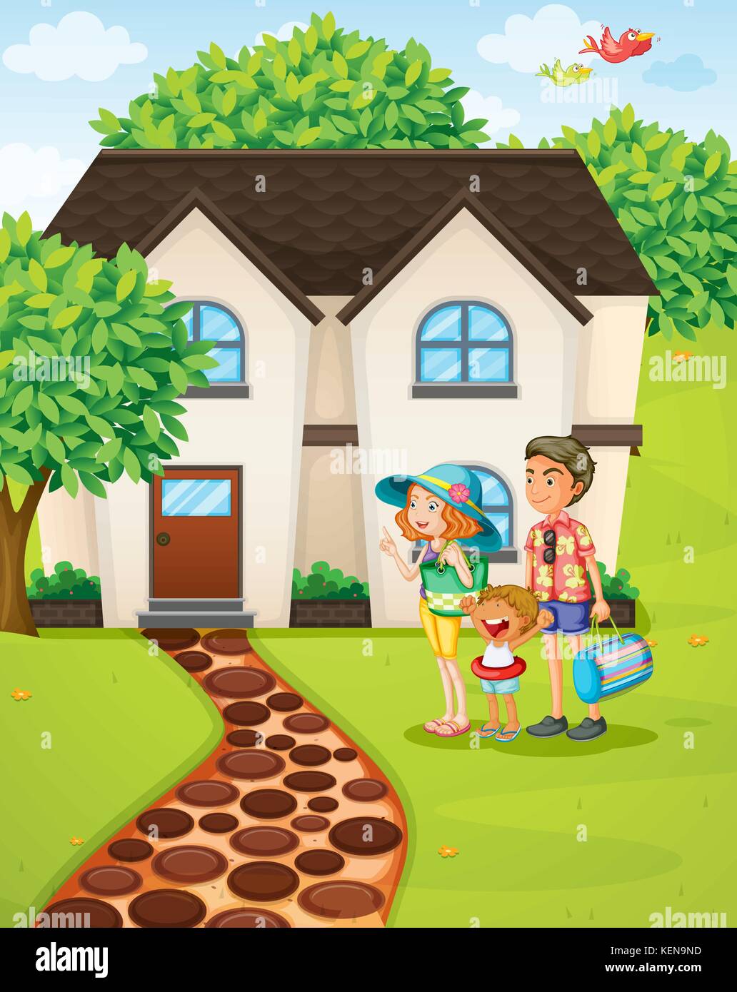 Illustration of a happy family preparing for an outing Stock Vector ...