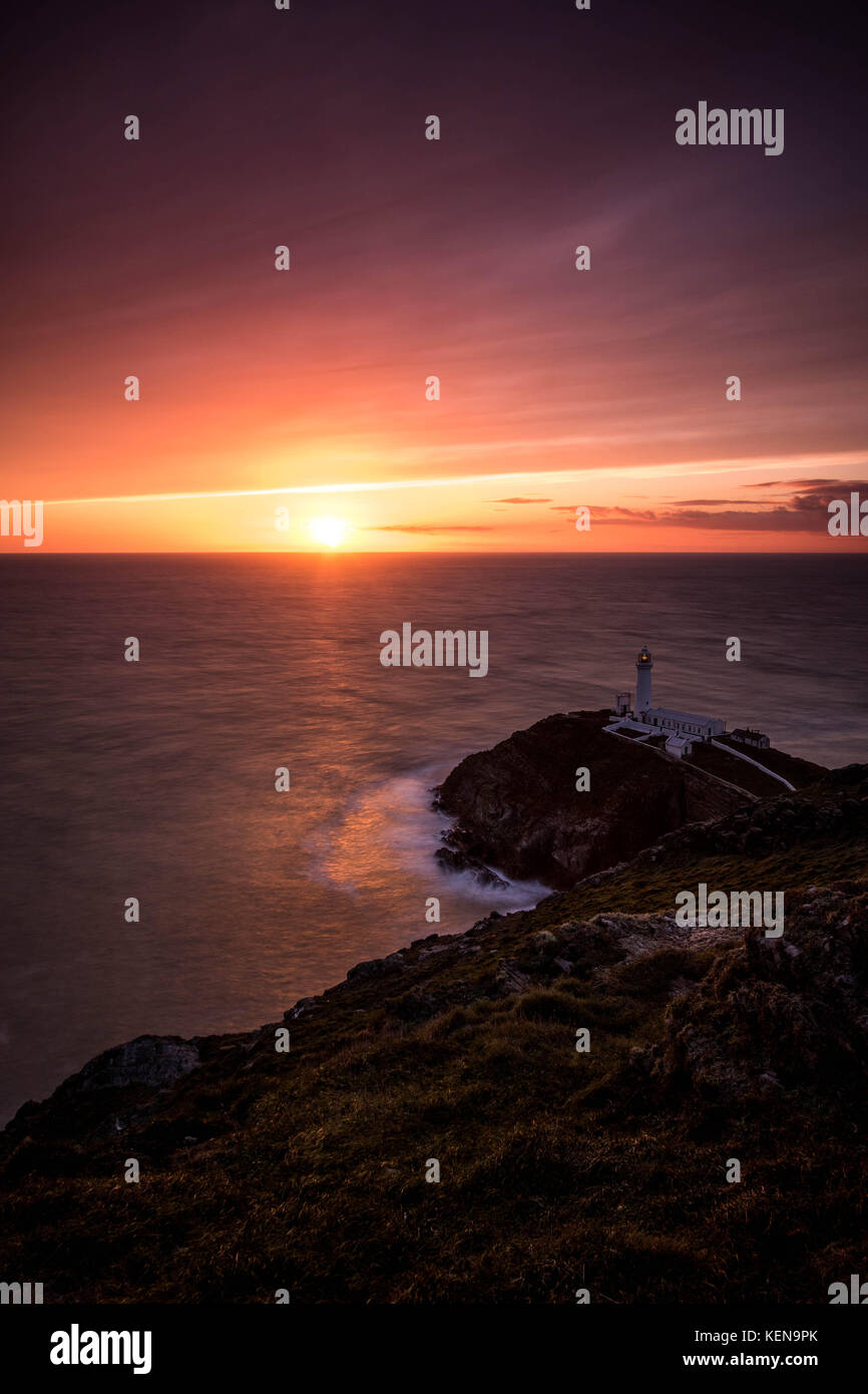 South Stack Lighthouse at sunset, Holy Island, Anglesey, Wales Stock ...