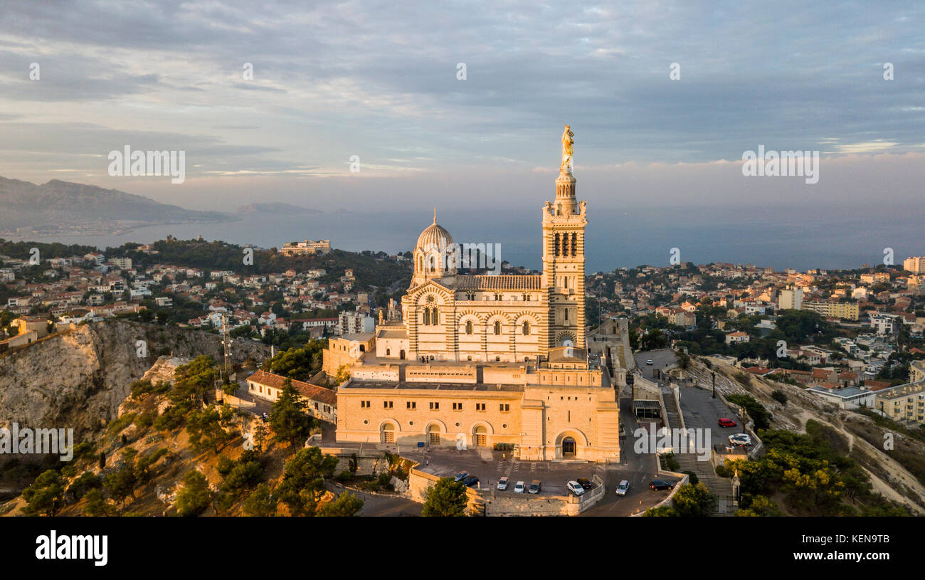 Aerial view of Notre-Dame de la Garde, symbol of Marseille Stock Photo ...