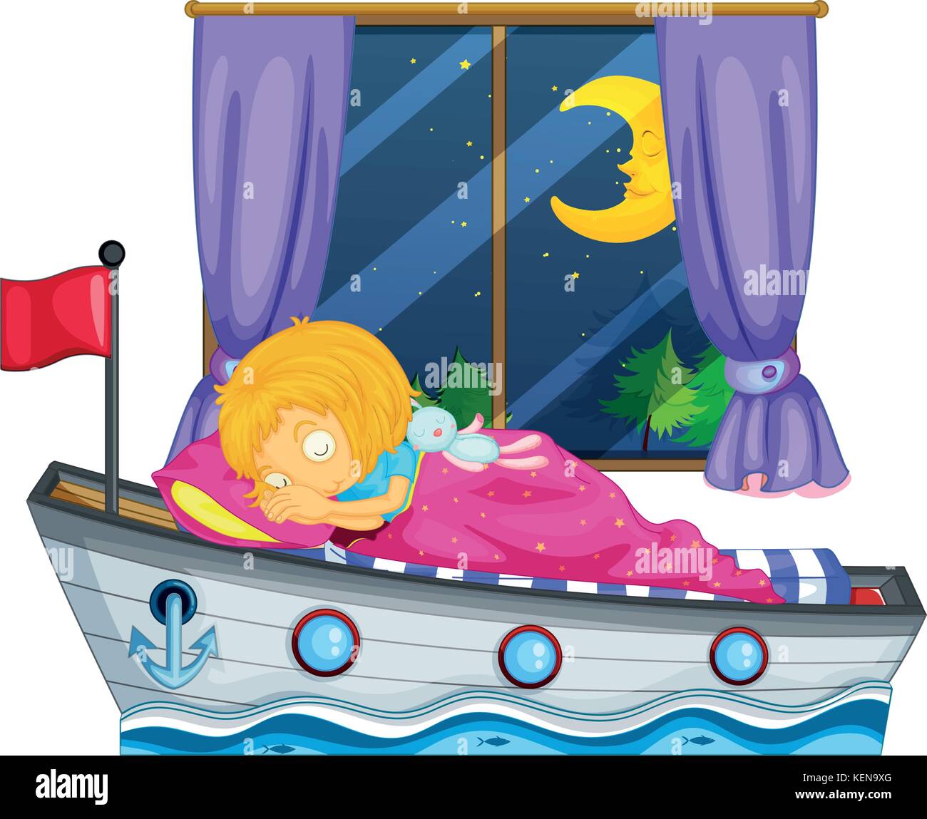 Illustration of a girl sleeping at night Stock Vector Image & Art - Alamy