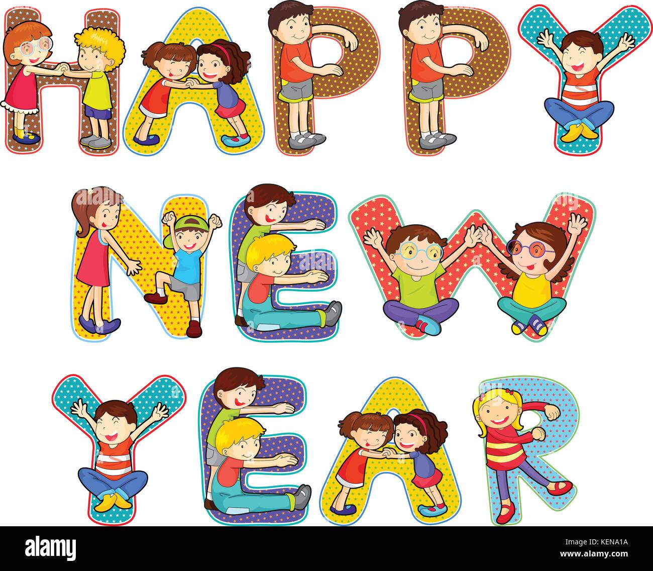 Illustration of children and happy new year sign Stock Vector Image ...