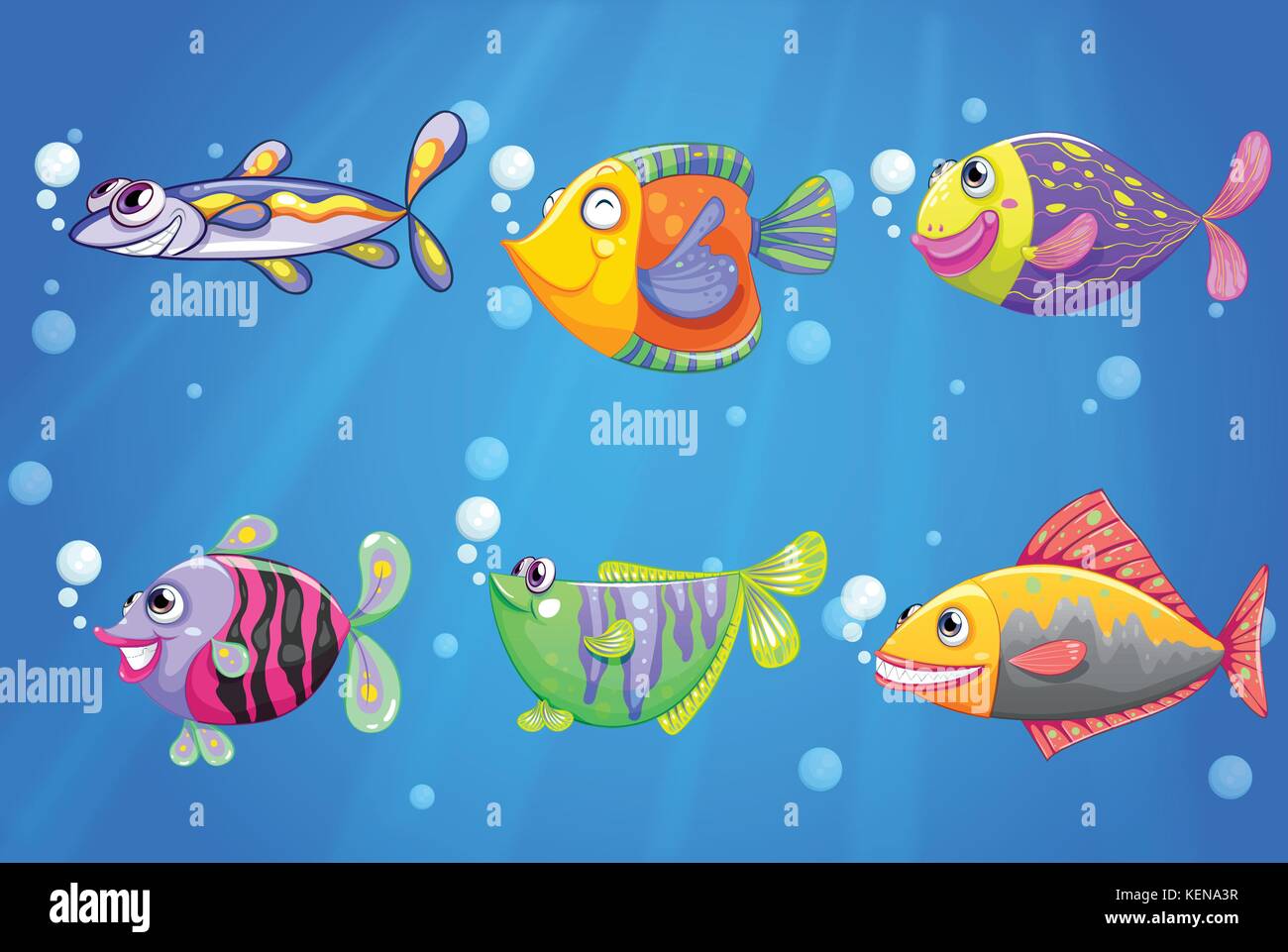 Illustration of an ocean with six colorful fishes Stock Vector Image ...
