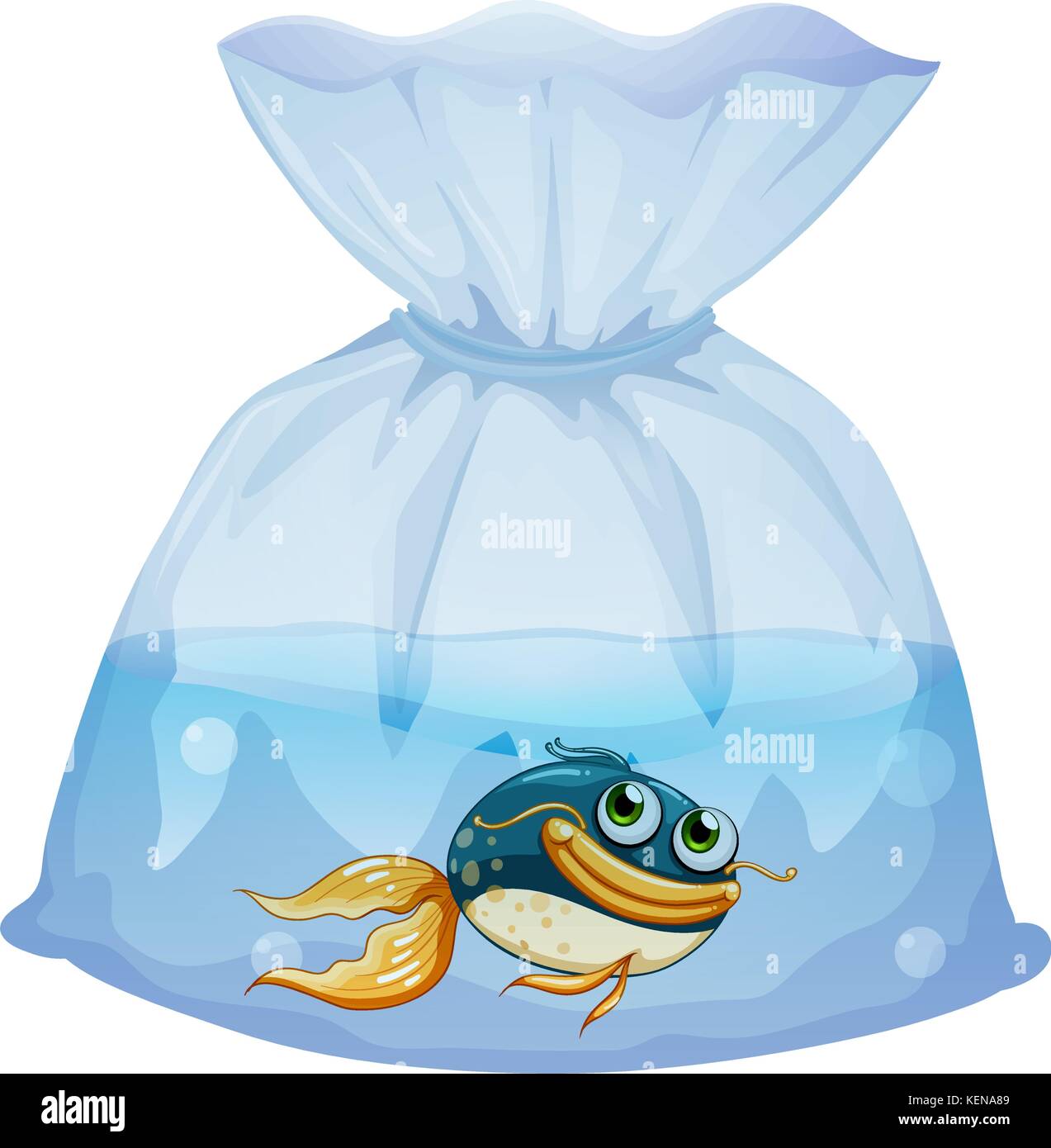 Illustration of a fish inside a plastic pouch on a white background ...
