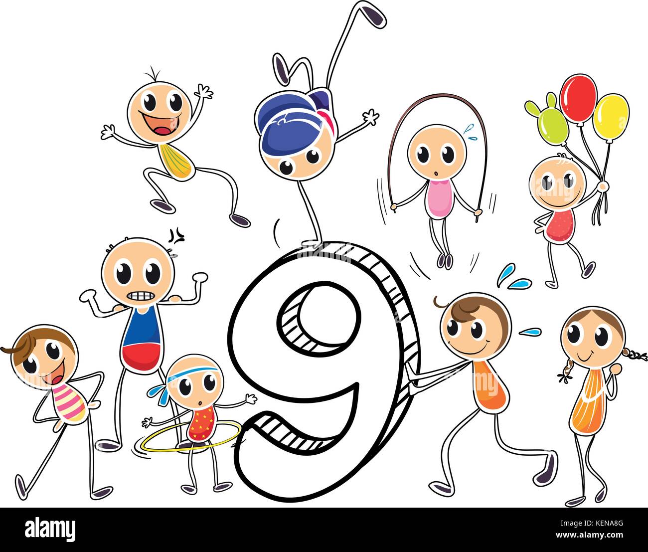 Number nine with children on white Stock Vector Image & Art - Alamy