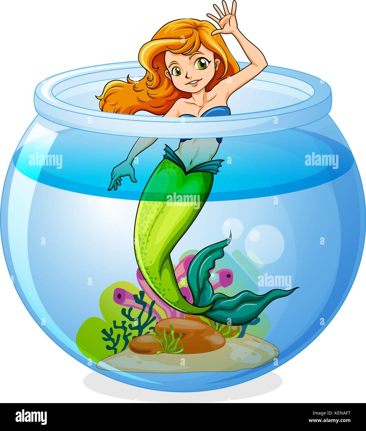 Illustration of a mermaid inside the bowl on a white background Stock ...
