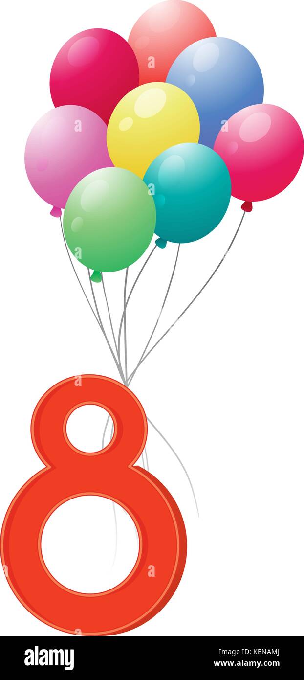 Illustration of the eight colourful balloons on a white background ...