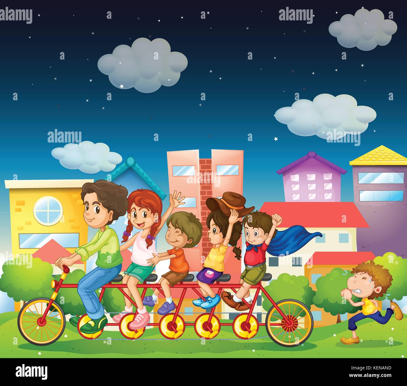 Illustration of a family riding bicycle Stock Vector Image & Art - Alamy