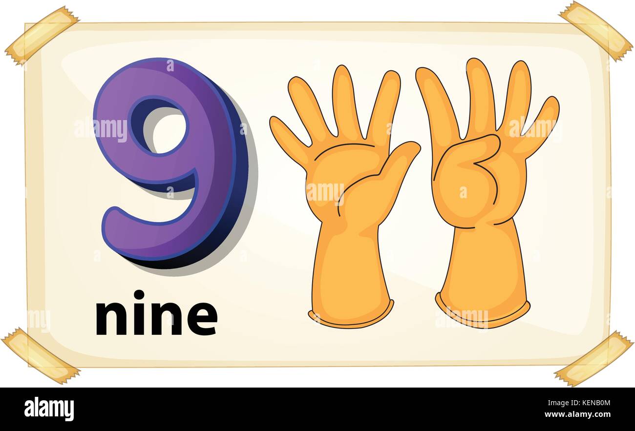 Illustration of a flashcard nuber nine Stock Vector Image & Art - Alamy