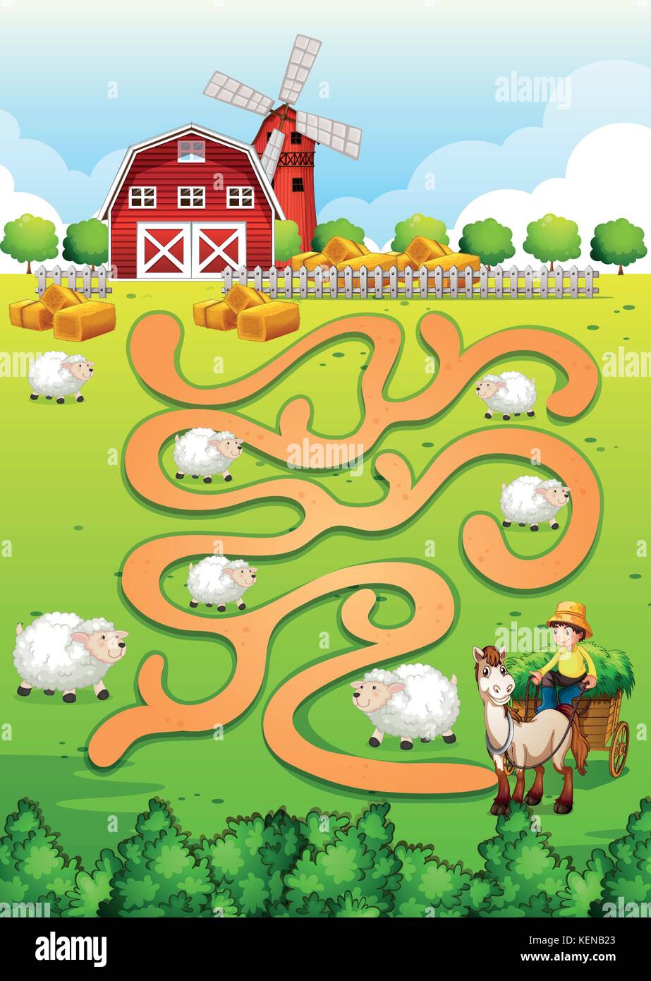Illustration of a maze puzzle with farm background Stock Vector Image ...