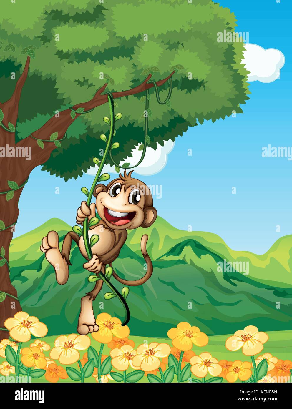 Illustration of a monkey hanging down a vine Stock Vector Image & Art ...