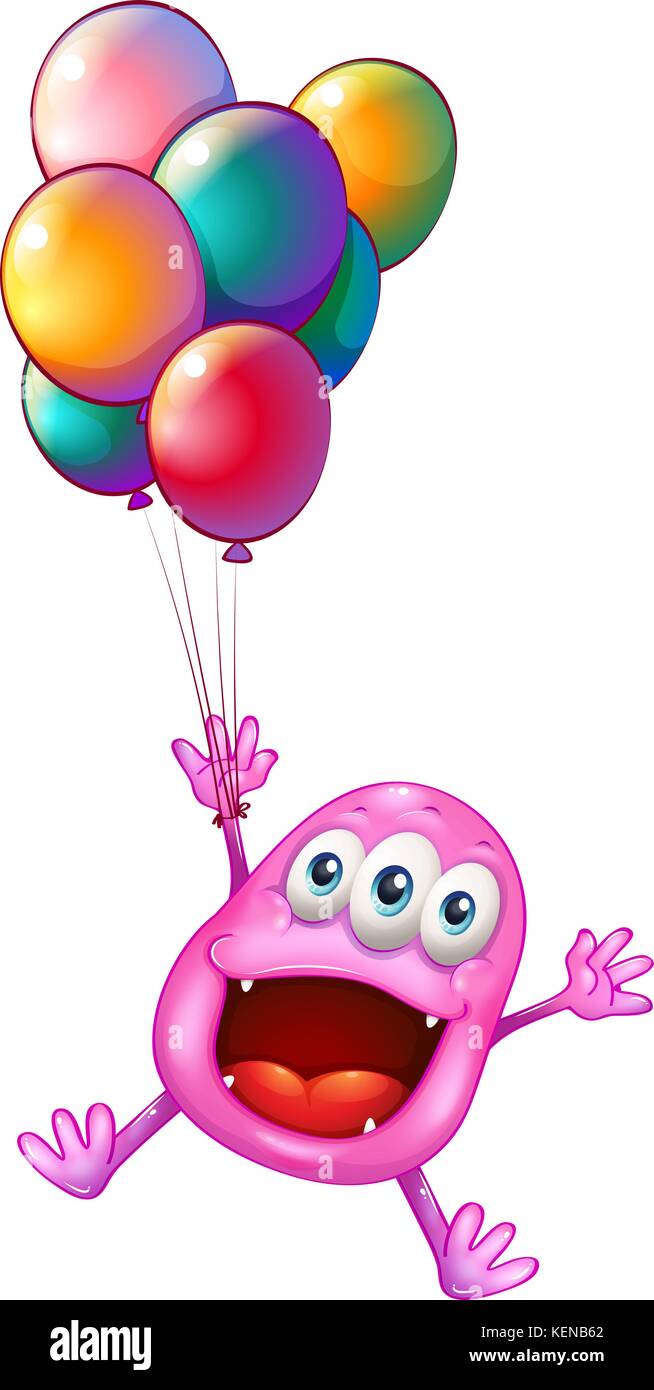 Illustration of a happy monster with balloons on a white background ...