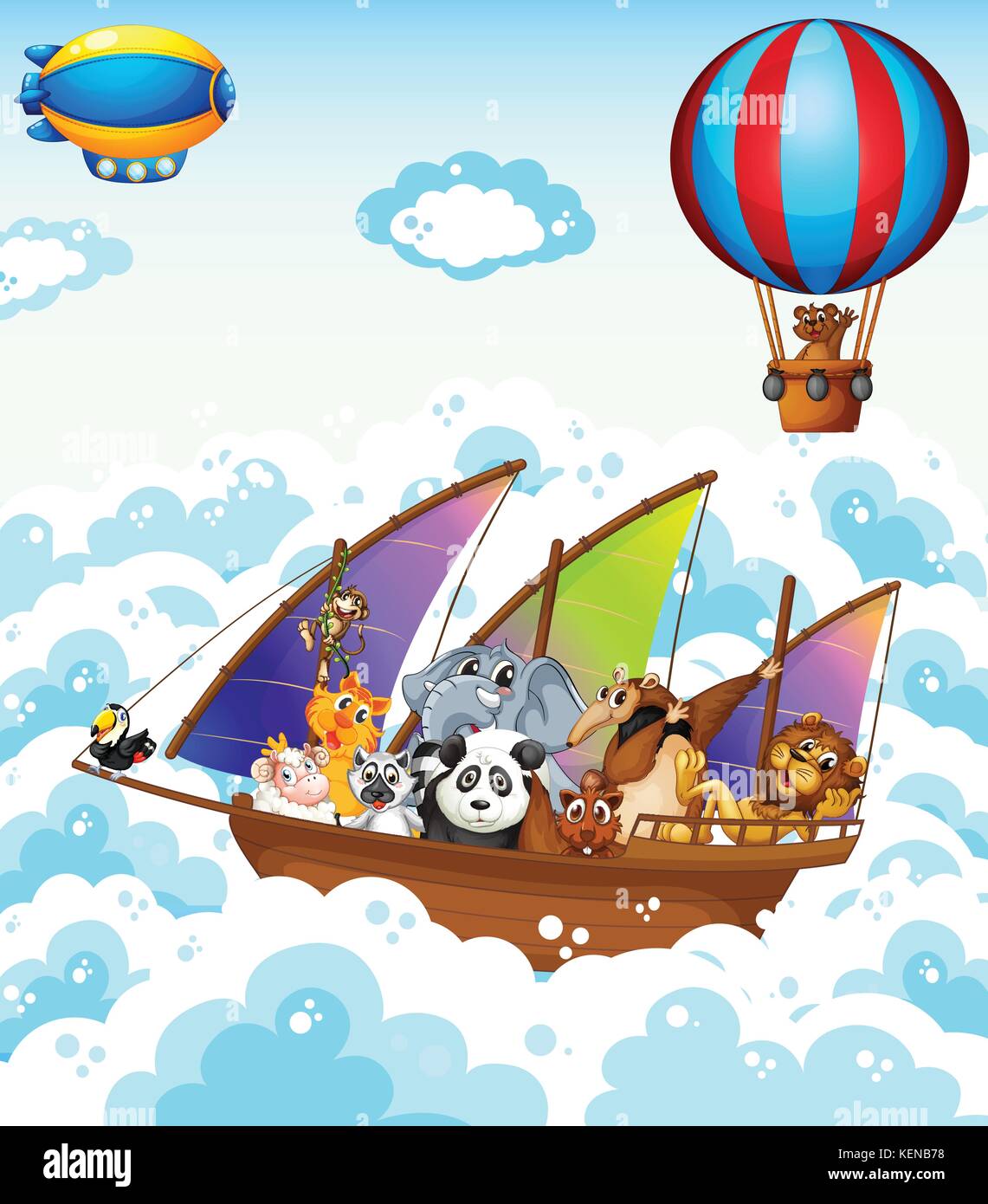 Animals on boat illustration Stock Vector Image & Art - Alamy