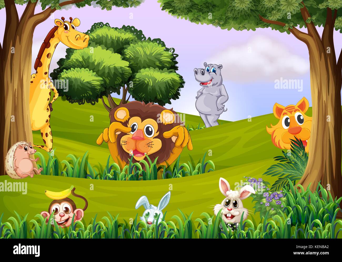 Cartoon Forest Background With Animals
