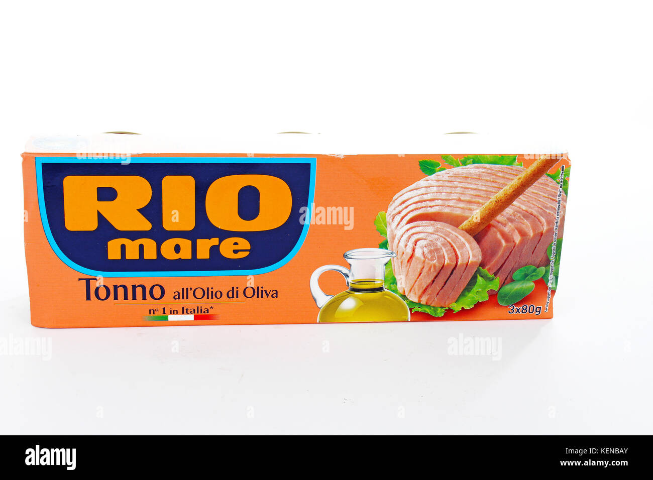 Riomare Rio mare fish can cutout on isolated white studio background ...