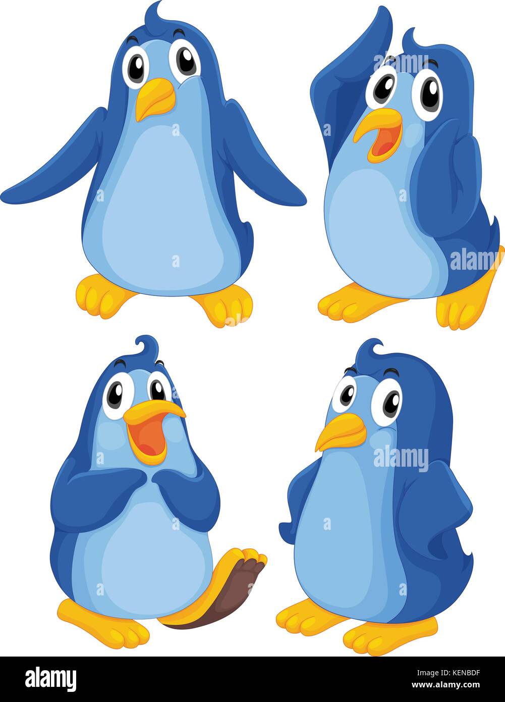 Illustration of the four blue penguins on a white background Stock ...