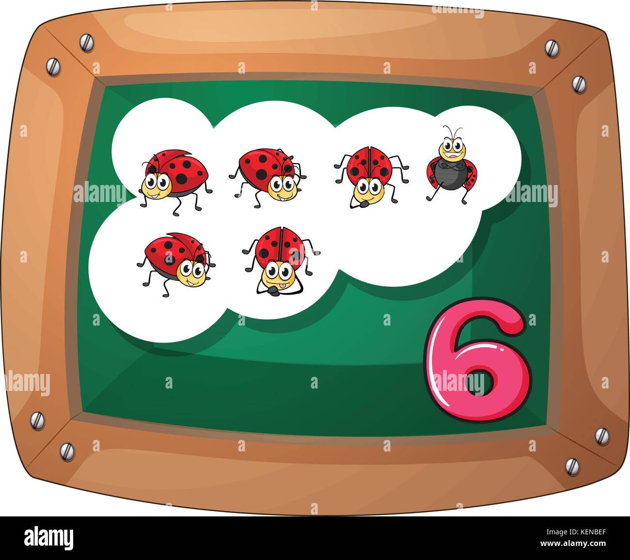 Illustration of a blackboard with six ladybugs on a white background ...
