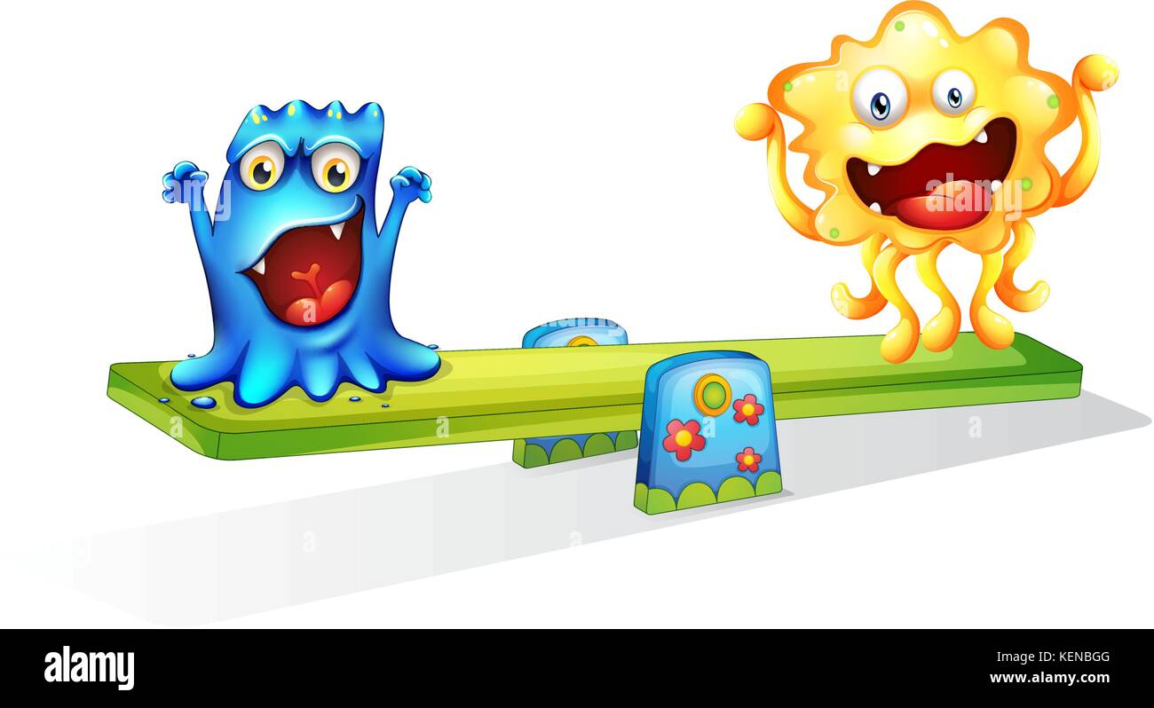 Illustration of the two monsters playing happily on a white background ...