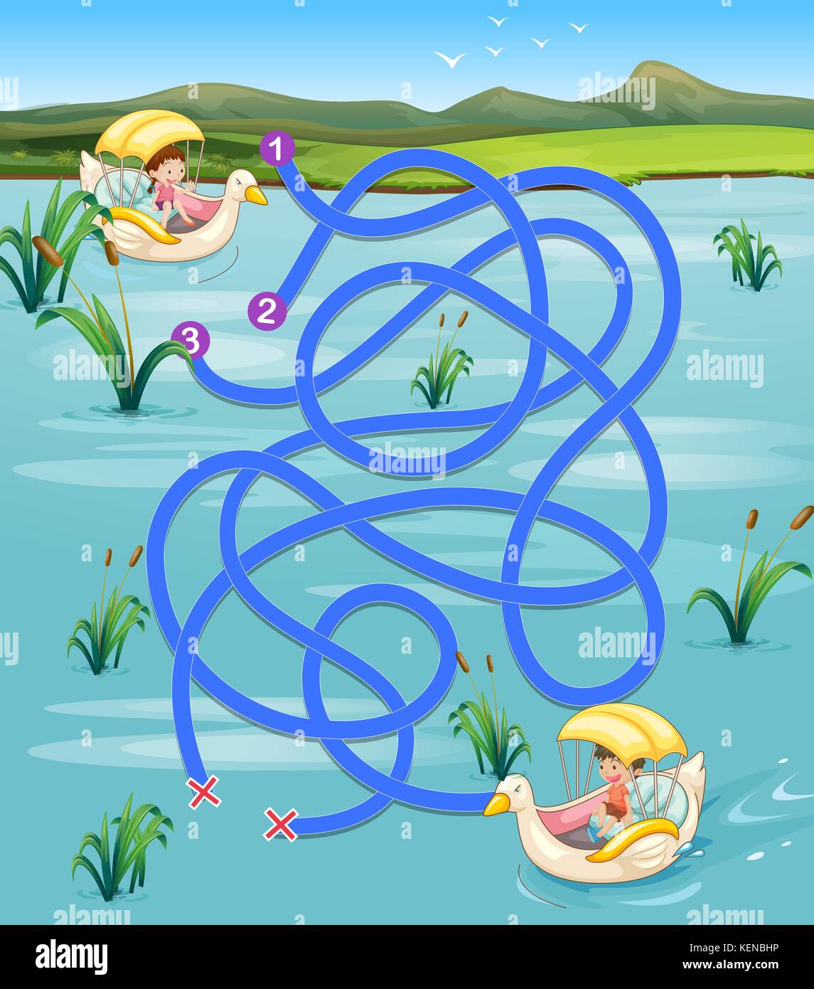 Illustration of a maze puzzle with a pond background Stock Vector Image ...