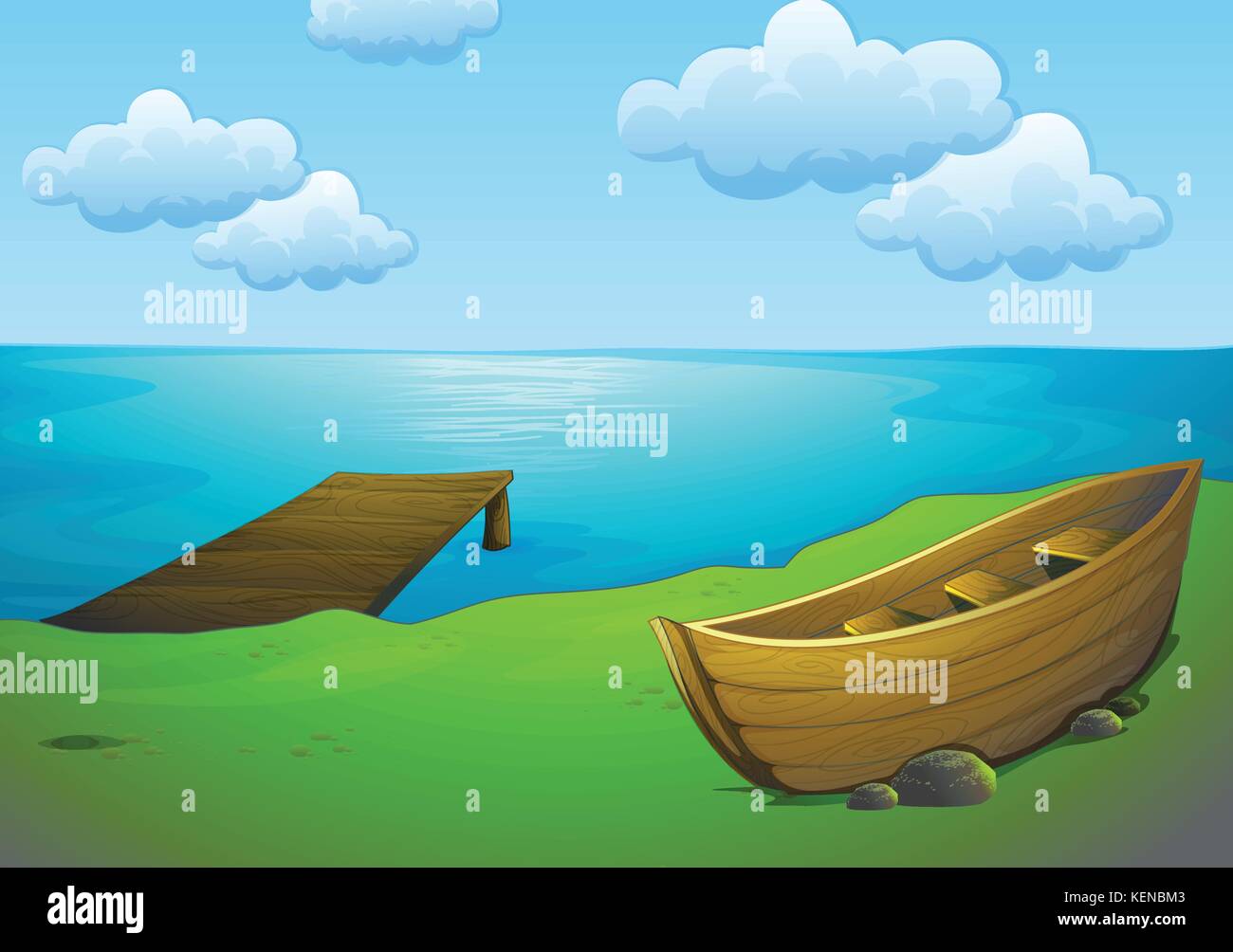 Landscape wooden boat lake Stock Vector Images - Alamy