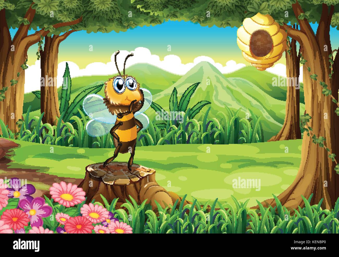 Illustration of a stump at the jungle with a bee Stock Vector Image ...