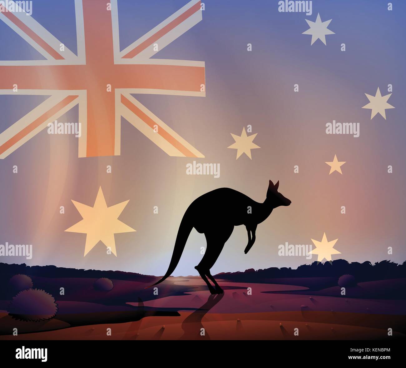 Illustration of an australian flag and a kangaroo Stock Vector Image ...