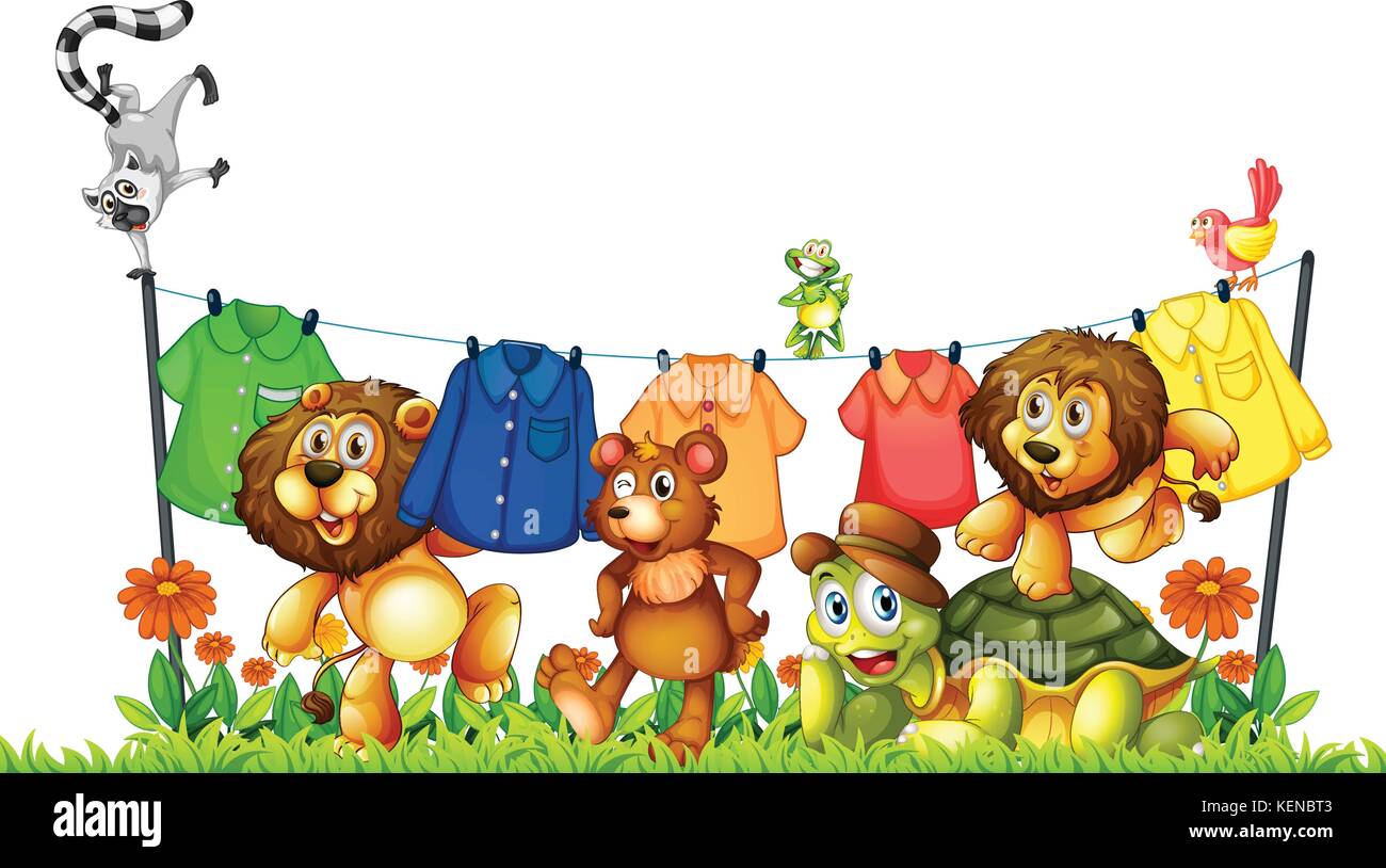 Illustration of many animals doing laundry Stock Vector Image & Art - Alamy