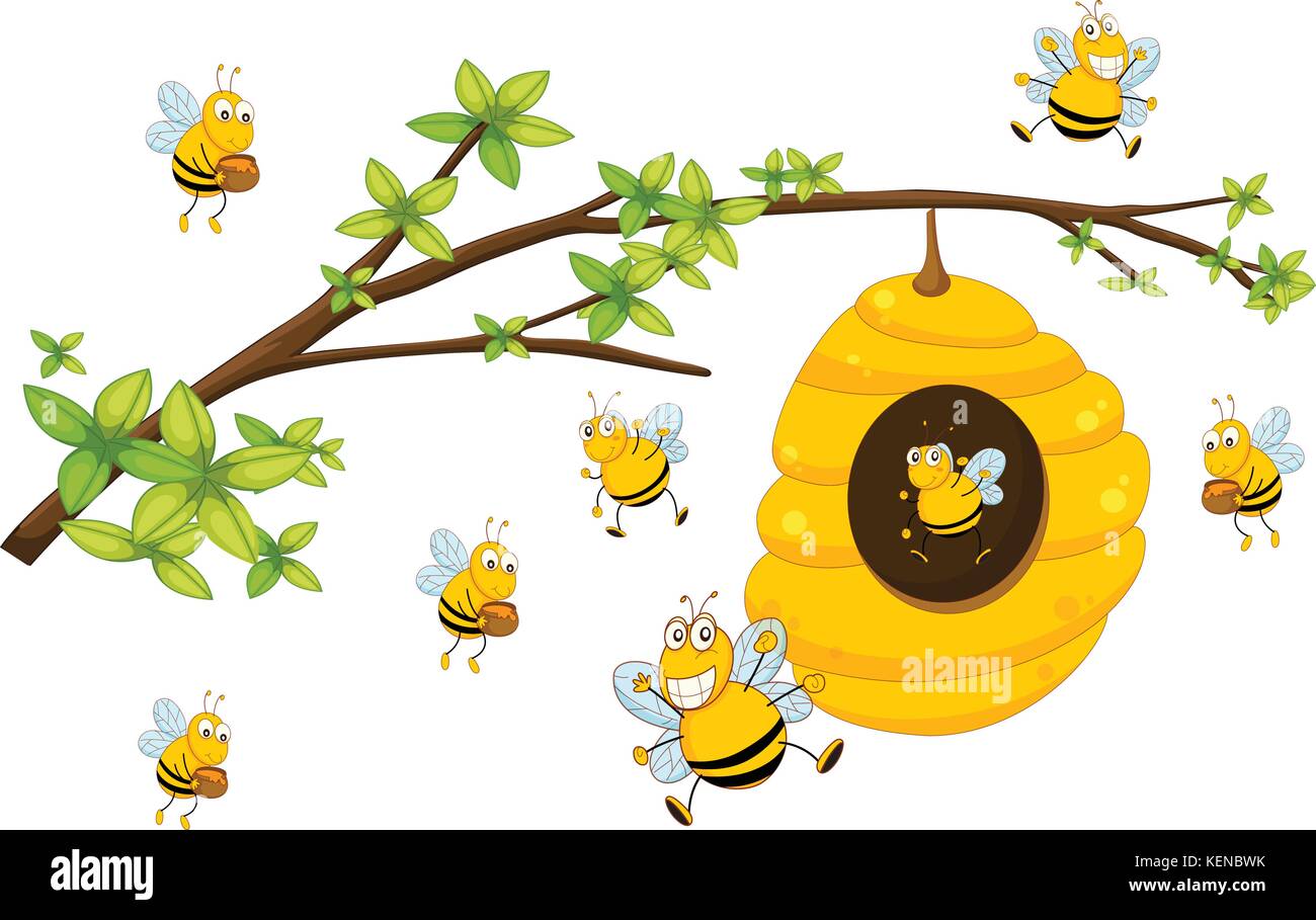 Illustration of bee flying around a beehive Stock Vector Image & Art ...