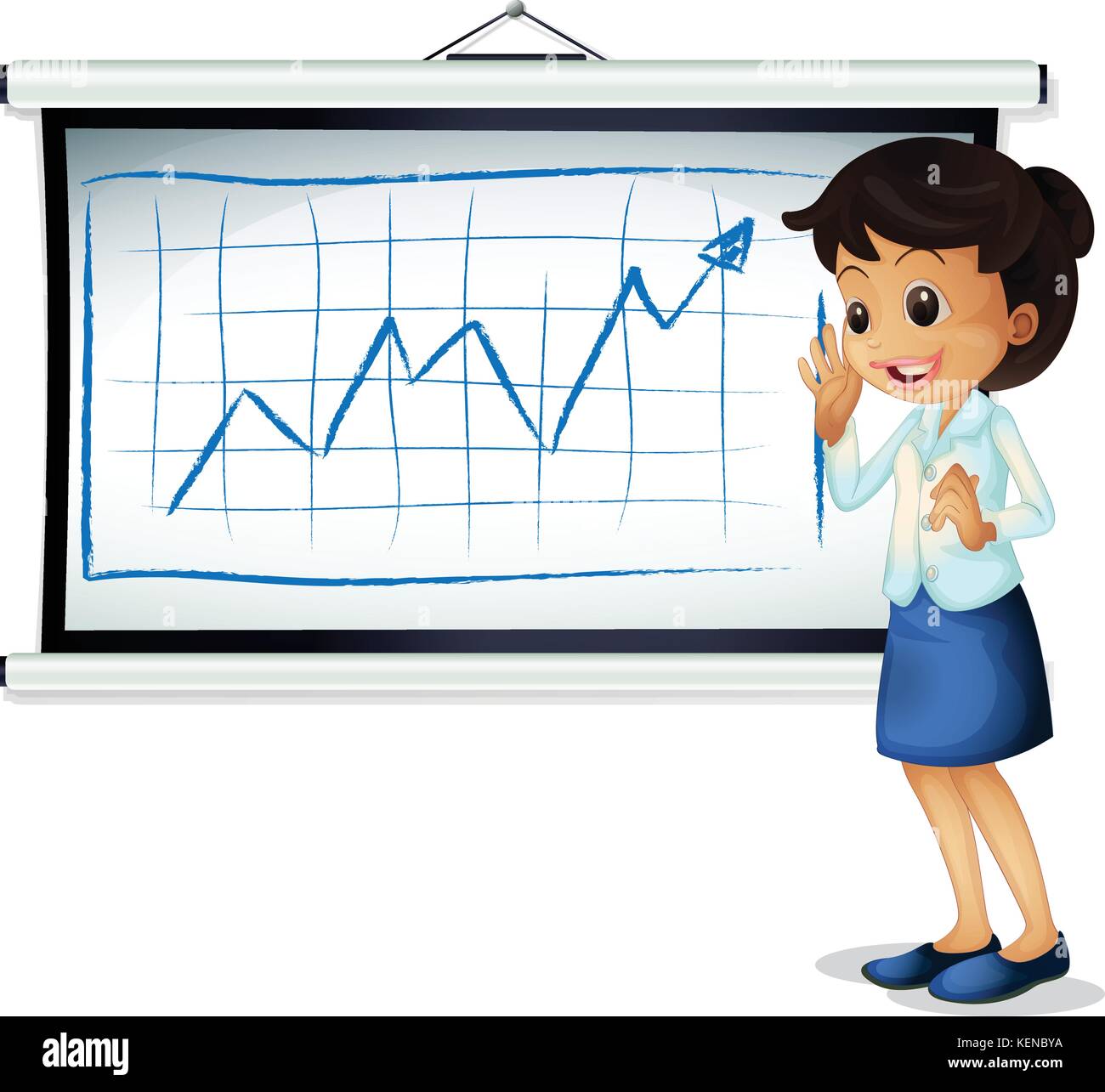 Illustration of a woman explaining the graph on a white background ...