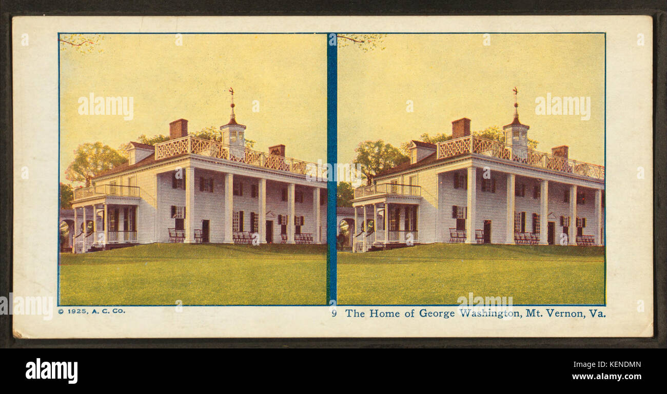 This stereoscopic image shows the home of George Washington, Mount ...