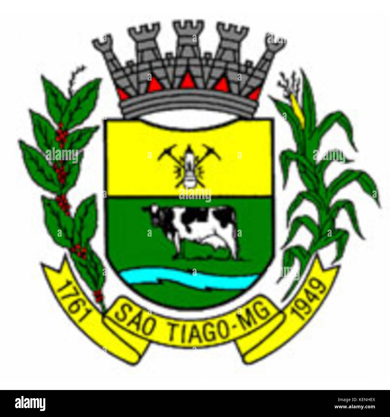 A depiction of the coat of arms of São Tiago, featuring heraldic ...
