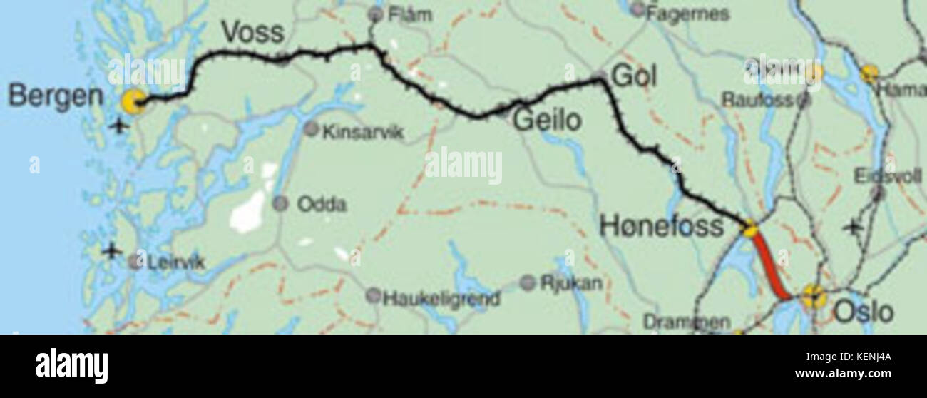 Map of Bergensbanen with Ringeriksbanen Stock Photo - Alamy