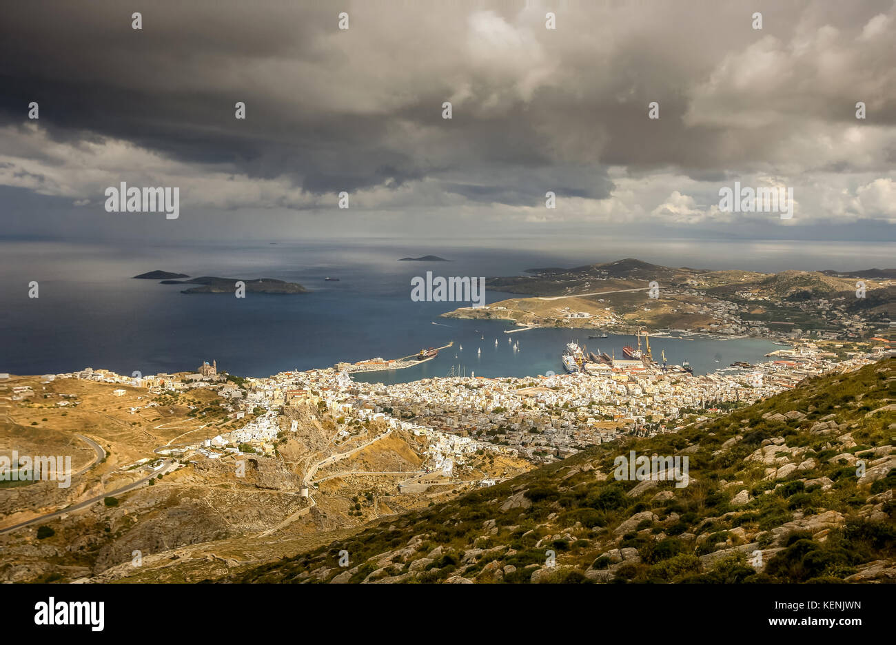 Winter landscape before the rain, at Syros island, Greece Stock Photo ...