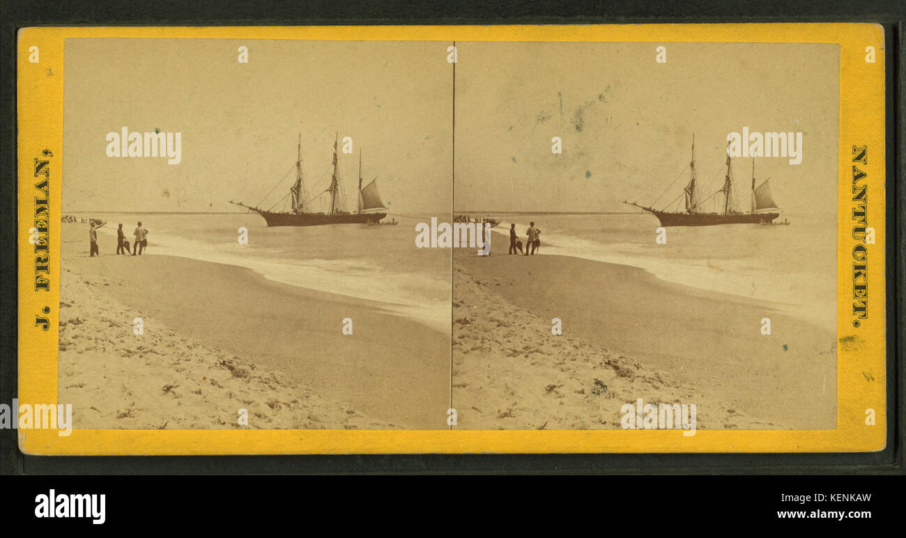 This painting by Josiah Freeman depicts people standing on the shore ...