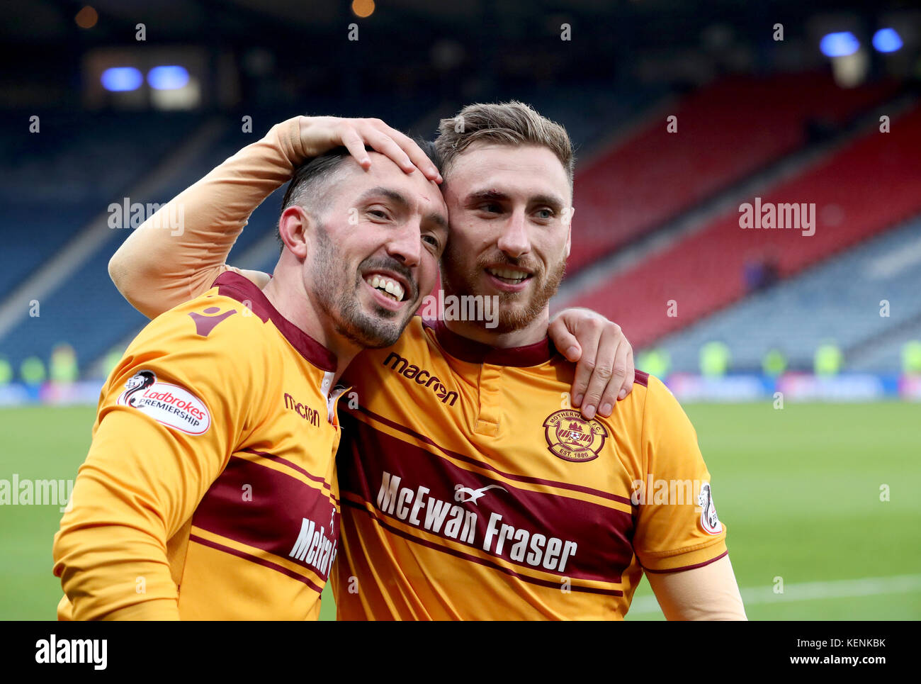 Motherwell's Ryan Bowman (left) and Louis Moult celebrate winning the ...
