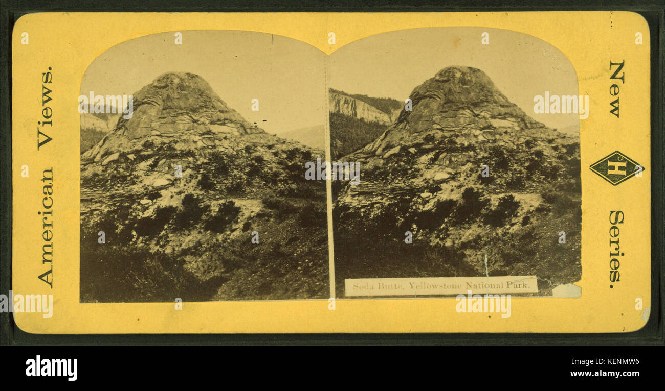 This stereoscopic image showcases Soda Butte, a notable landmark in ...