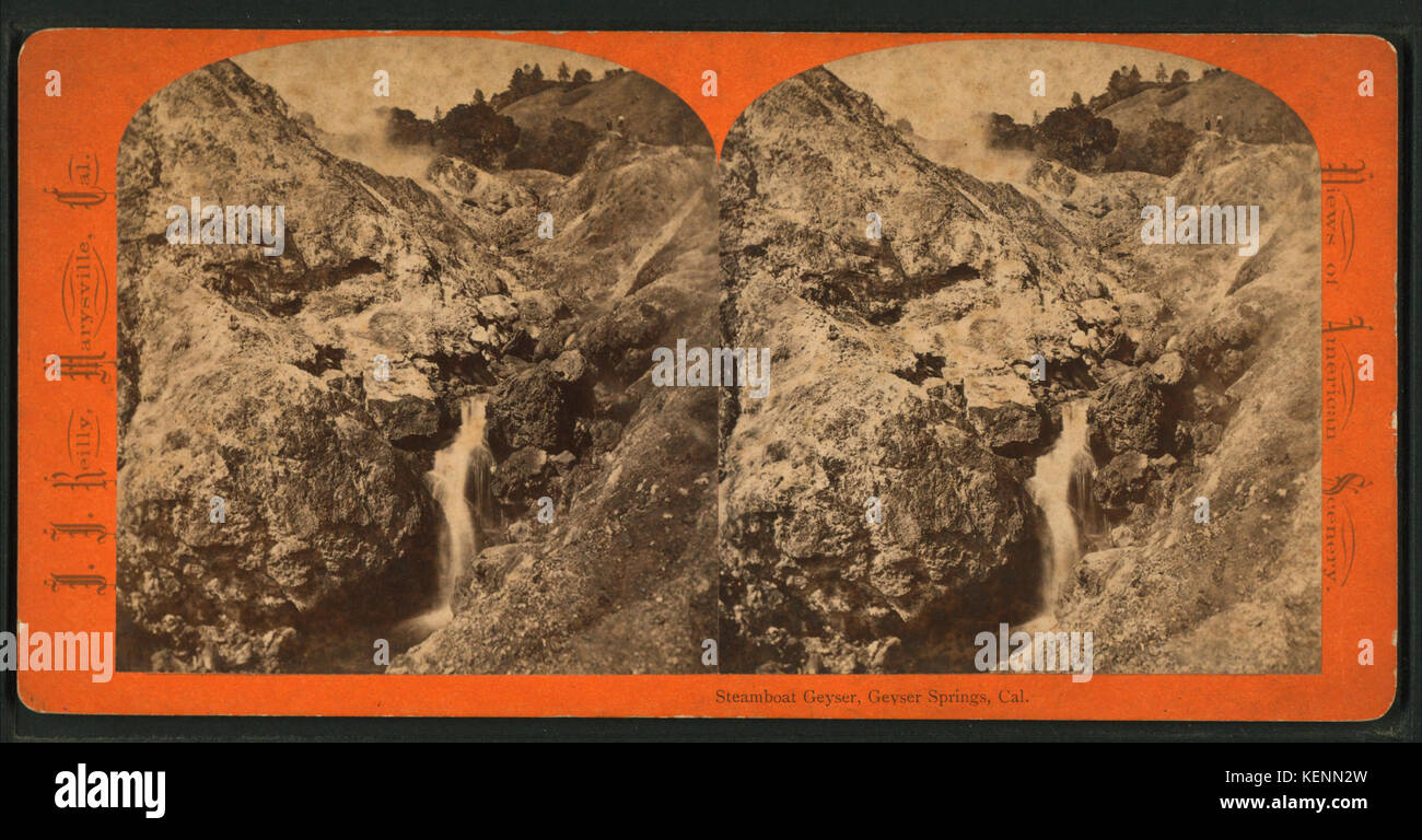 Stereoscopic view of Steamboat Geyser at Geyser Springs, California ...