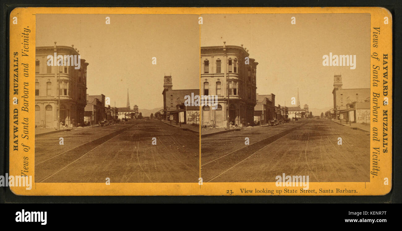 View looking up State Street, Santa Barbara, by Hayward & Muzzall Stock ...