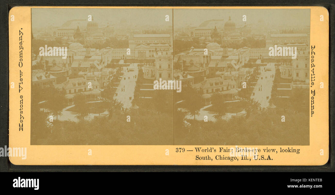 A bird's-eye view of the 1893 World's Fair in Chicago, captured from ...