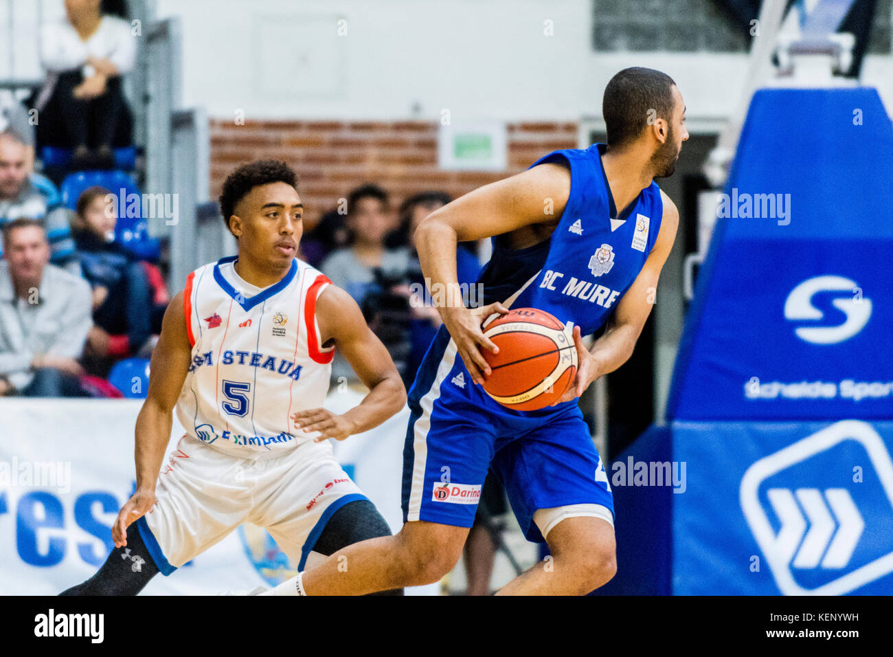 October 21, 2017: Brandon Taylor #5 (CSM Steaua Bucharest) and Jonathan ...