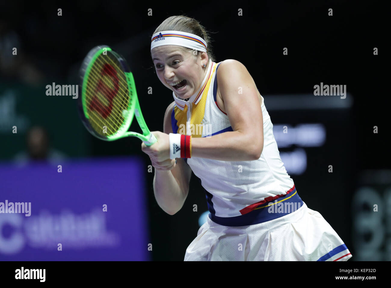 Latvian tennis player Jelena Ostapenko is in action during her first ...