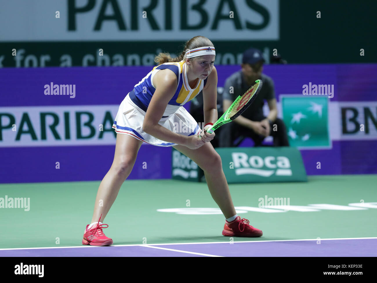Latvian tennis player Jelena Ostapenko is in action during her first ...