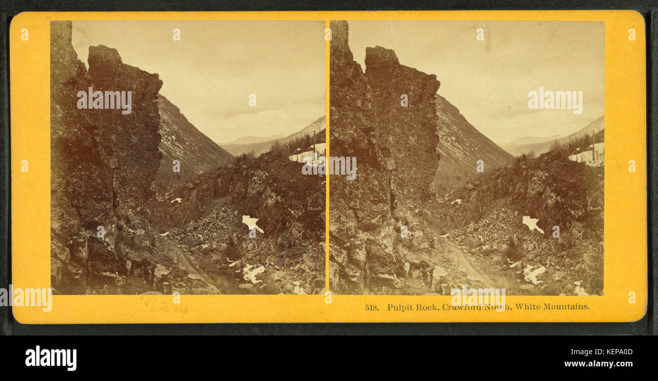 This stereoscopic image shows Pulpit Rock in Crawford Notch, located in ...