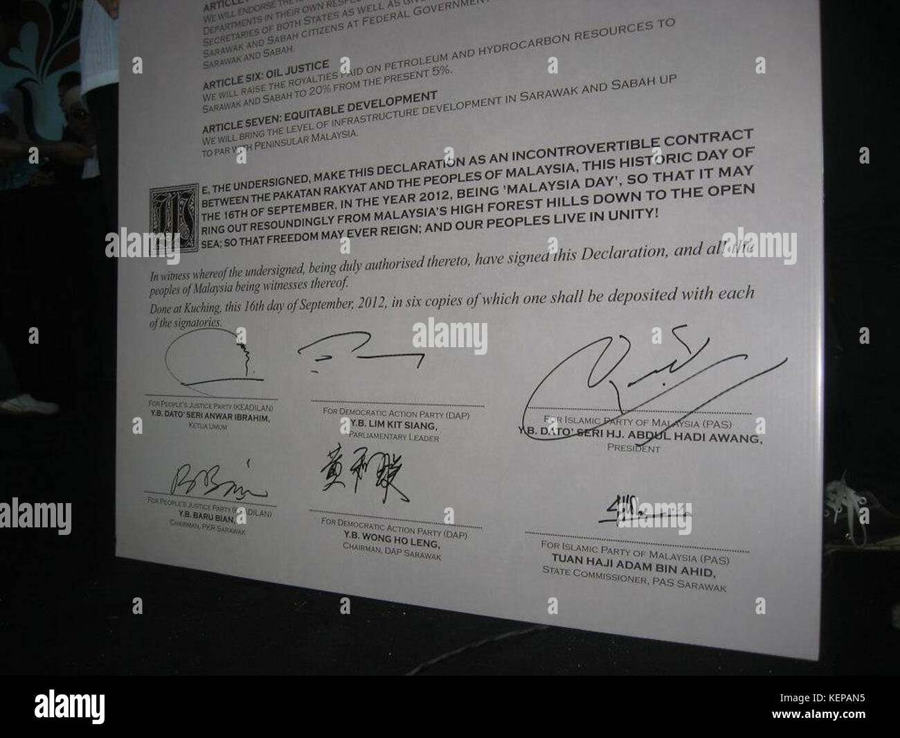 Kuching Declaration Signed Stock Photo - Alamy