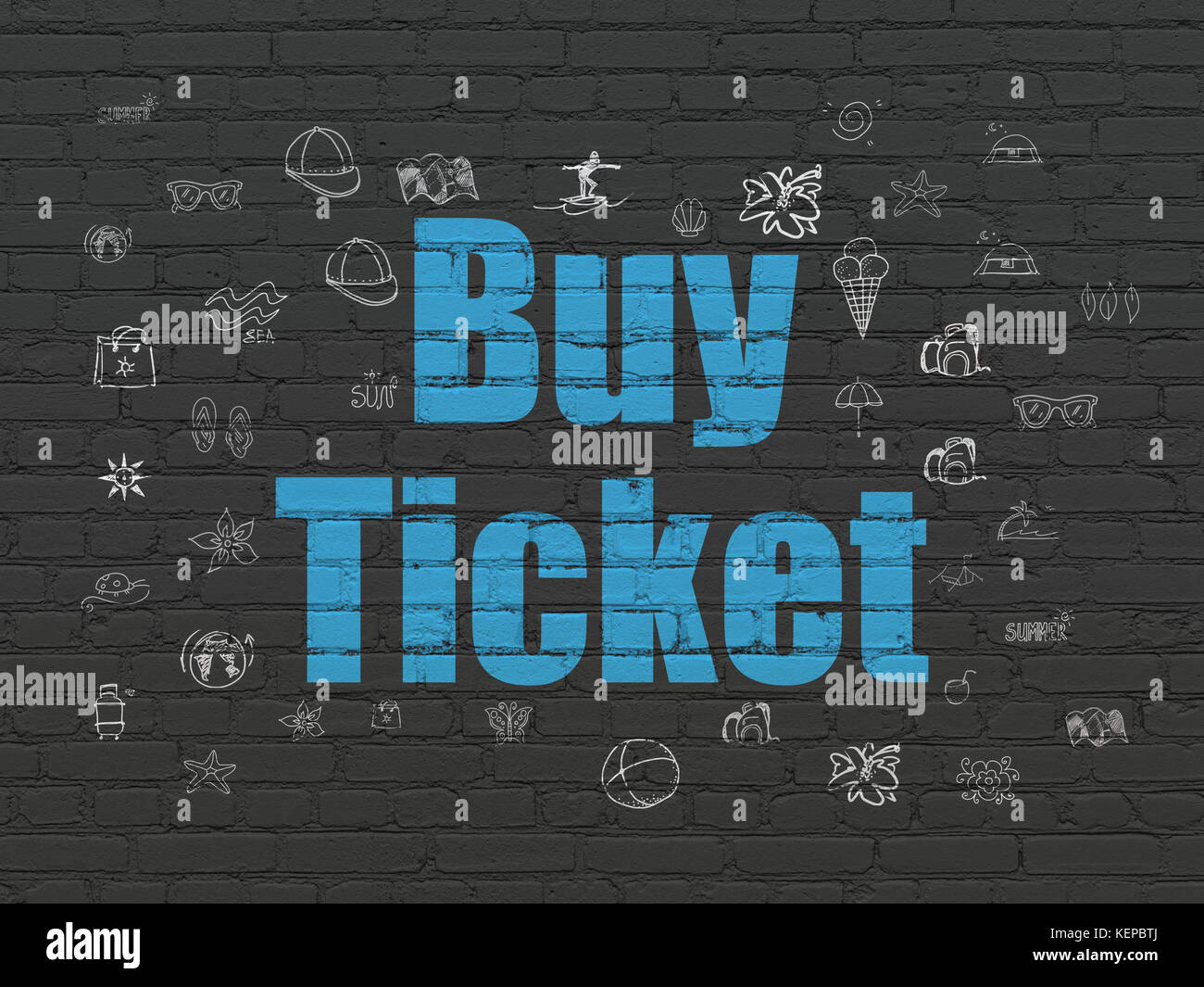 Vacation concept: Buy Ticket on wall background Stock Photo - Alamy