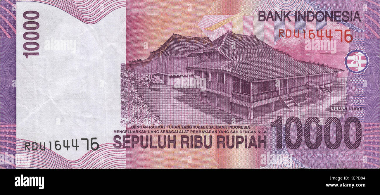 10000 rupiah bill, 2005 series, processed, reverse Stock Photo - Alamy