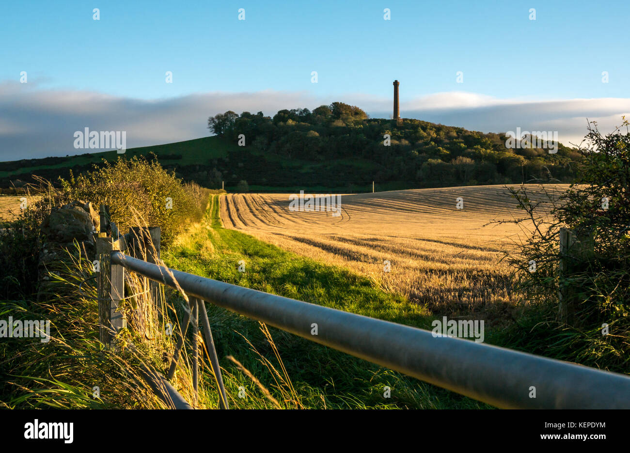 View of hilltop Hopetoun monument on Byres Hill, East Lothian, Scotland ...